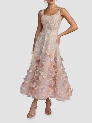 Mac Duggal Sequined Floral Appliqué Cocktail Dress - Blush Multi