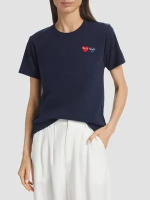 Play Comme Des Garcon Double Heart T-shirt - Navy