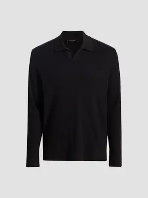 Vince Macro Rib-knit Johnny Collar Shirt - Black