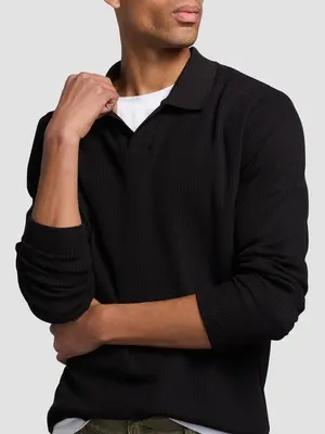 Vince Macro Rib-knit Johnny Collar Shirt