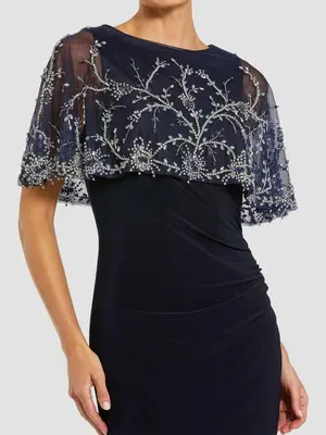 Mac Duggal Crystal & Bead-embellished Capelet Gown