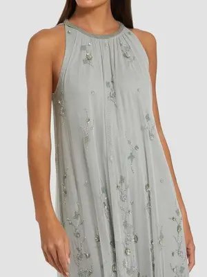 Mac Duggal Floral Embellished Mesh Trapeze Gown