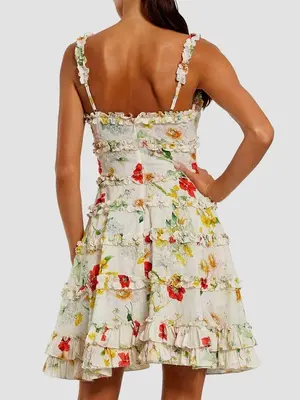 Mac Duggal Floral Ruffle Scoopneck Minidress
