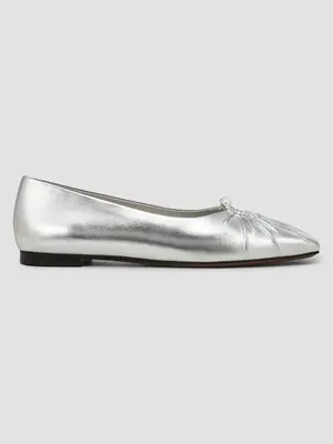 Vince Dany Ruched Leather Ballet Flats - Silver