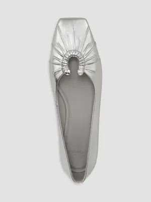 Vince Dany Ruched Leather Ballet Flats - Silver