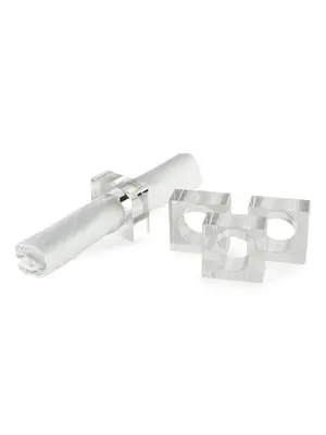 TIZO Lucite 4-piece Square Napkin Ring Set - Clear