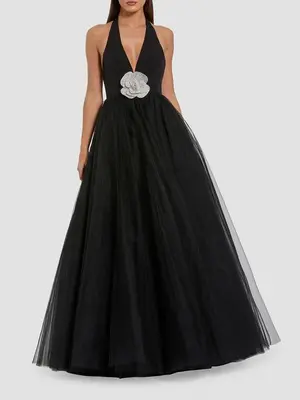 Mac Duggal Flower Embellished Halterneck Ball Gown