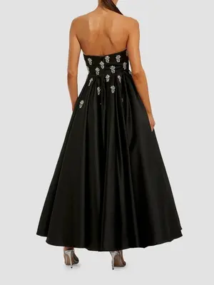 Mac Duggal Embellished Satin Strapless Tea-length Dress - Black