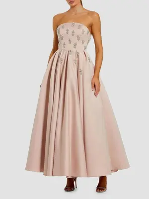 Mac Duggal Embellished Satin Strapless Tea-length Dress - Blush