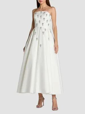 Mac Duggal Embellished Satin Strapless Tea-length Dress - Ivory