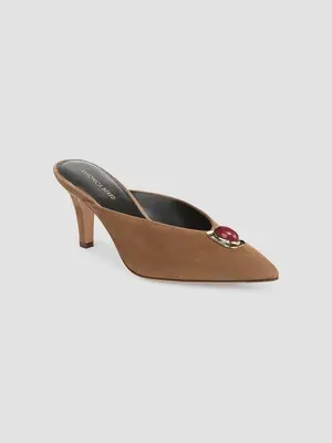 Veronica Beard Rochelle 75mm Suede Mules - Chestnut