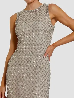 Mac Duggal Evening Sequined Mesh Column Gown
