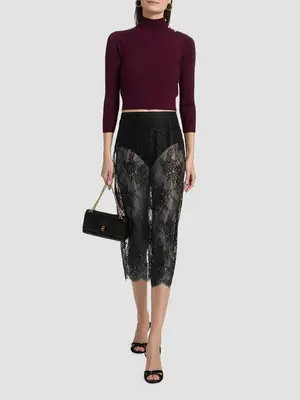L'Agence Makena Sheer Floral Lace Pencil Skirt