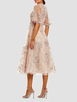 Mac Duggal Cocktail Embroidered Mesh Midi-dress - Blush