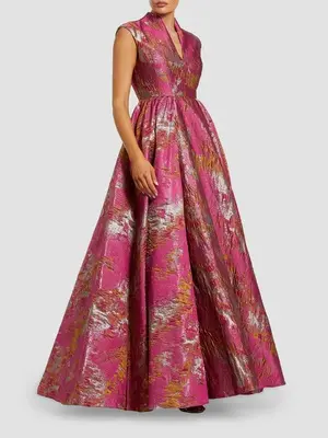 Mac Duggal Brocade Sleeveless Fit &flare Gown - Raspberry Multi