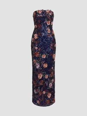 Mac Duggal Floral Sequin Strapless Column Dress Midnight Multi