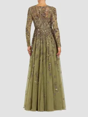 Mac Duggal Embellished Floral-embroidered Mesh Gown - Green