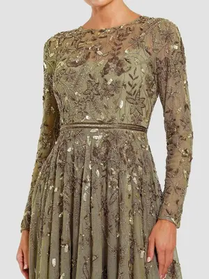 Mac Duggal Embellished Floral-embroidered Mesh Gown - Green