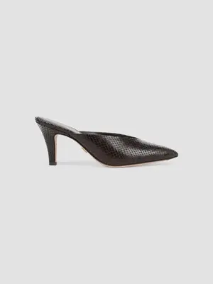 Veronica Beard Rochelle 75mm Snake-embossed Leather Mules