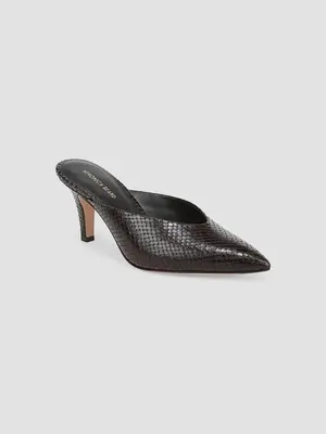 Veronica Beard Rochelle 75mm Snake-embossed Leather Mules
