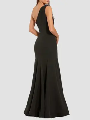 Mac Duggal One-shoulder Beaded Crepe Mermaid Gown