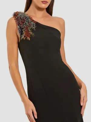 Mac Duggal One-shoulder Beaded Crepe Mermaid Gown
