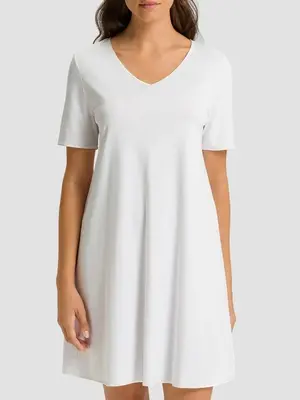 Hanro V-neck Cotton & Silk Nightgown - White Multi
