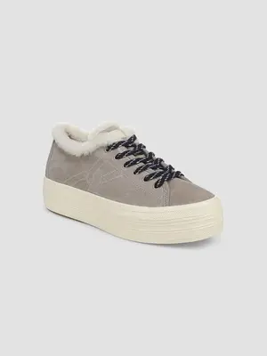 Veronica Beard Truett Shearling-lined Suede Low-top Sneaker - Cobblestone