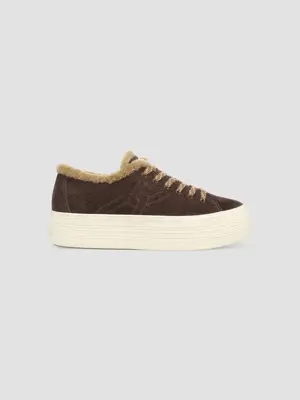 Veronica Beard Truett Shearling-lined Suede Low-top Sneaker - Espresso