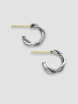 David Yurman Petite Infinity Huggie Hoop Earrings In Sterling Silver With Diamonds, 3mm