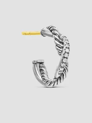 David Yurman Petite Infinity Huggie Hoop Earrings In Sterling Silver With Diamonds, 3mm