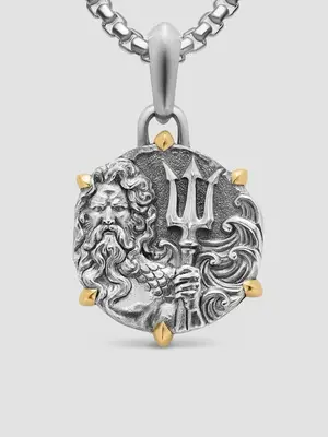 David Yurman Poseidon Amulet In Sterling With 18k Yellow Gold, 26.4mm