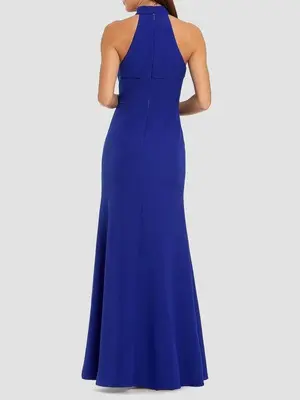 Mac Duggal Rosette Sleeveless Crepe Column Gown