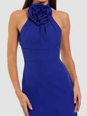 Mac Duggal Rosette Sleeveless Crepe Column Gown