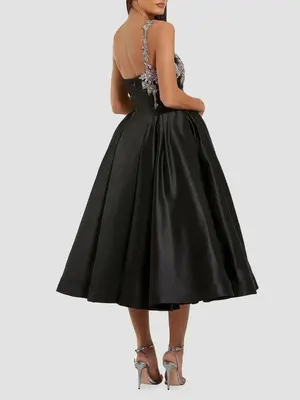 Mac Duggal Cocktail Satin Fit & Flare Midi-dress - Black Multi