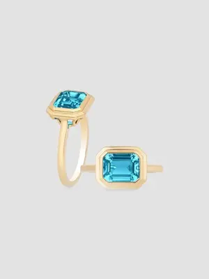 Goshwara Manhattan 18k Yellow Gold & Topaz Ring - Blue