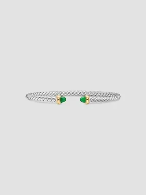 David Yurman Micro Cable Flex Teen Bracelet In Sterling Silver - Emerald