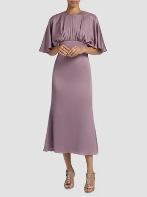 Amsale Satin Flutter-sleeve Midi-dress