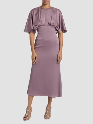 Amsale Satin Flutter-sleeve Midi-dress
