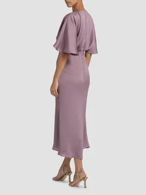 Amsale Satin Flutter-sleeve Midi-dress