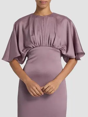 Amsale Satin Flutter-sleeve Midi-dress