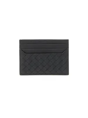 Bottega Veneta Intrecciato Piccolo Leather Card Case - Black Silver
