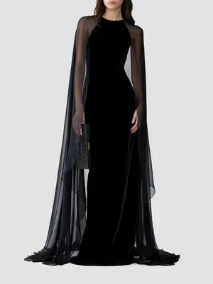 Carolina Herrera Chalet Sheer-cape Column Gown