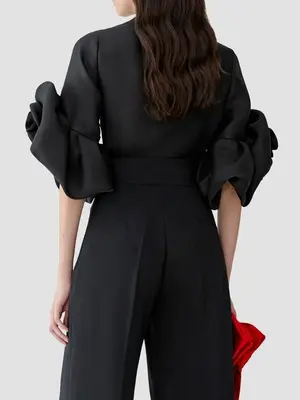 Carolina Herrera Chalet Three-quarter Flower-sleeve Silk Top