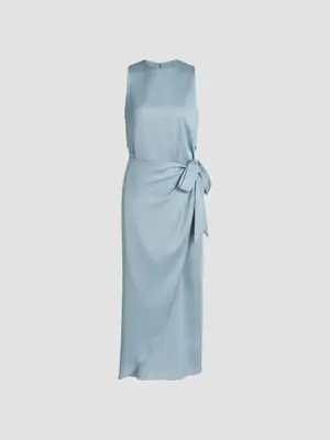 Amsale Tulip Hem Hammered Satin Midi-dress - Smokey Blue
