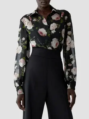 Carolina Herrera Chalet Floral Silk Blouse