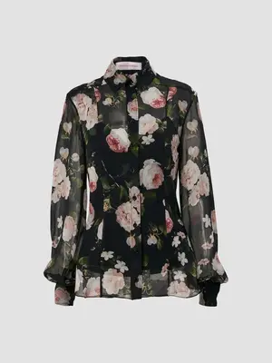 Carolina Herrera Chalet Floral Silk Blouse - Black Multi