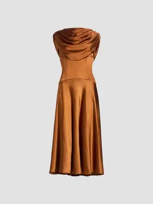 Amsale Satin Cowlneck Cocktail Dress - Copper