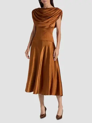 Amsale Satin Cowlneck Cocktail Dress