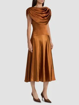 Amsale Satin Cowlneck Cocktail Dress